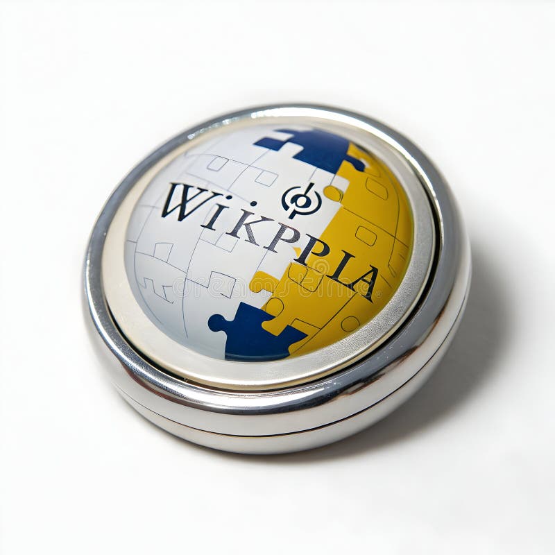 Realistic Shiny 3D Round Button with Wikipedia Icon Isolated on White ...