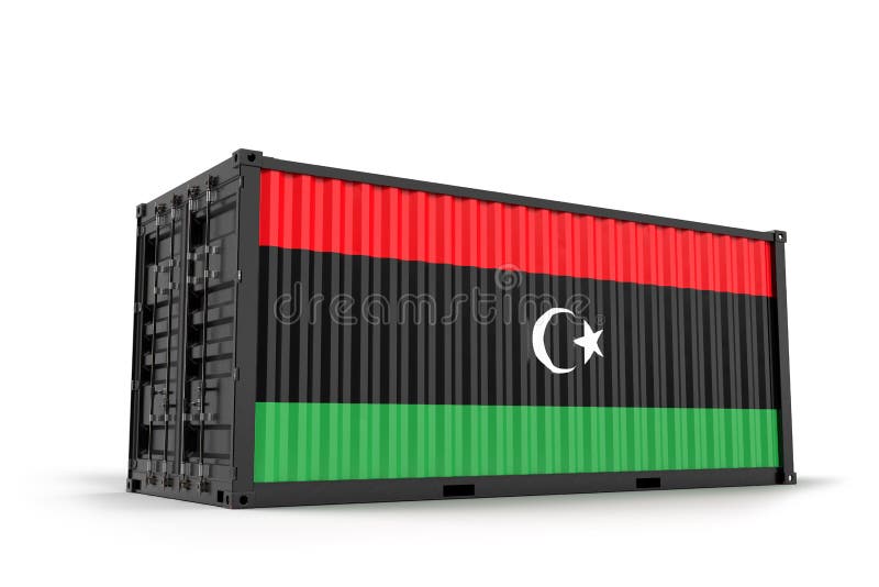 Realistic Shipping Cargo Container Textured with Flag of Libya ...
