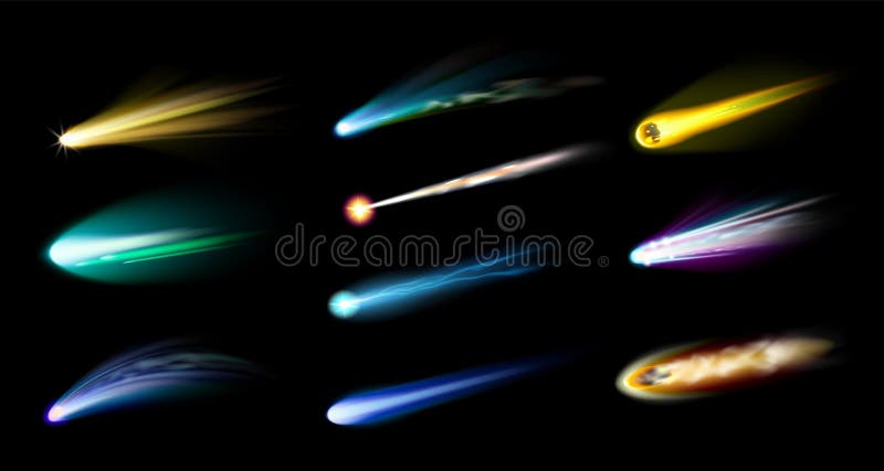 Realistic Shooting Star. 3D Falling Meteor Trails. Comets Flares ...