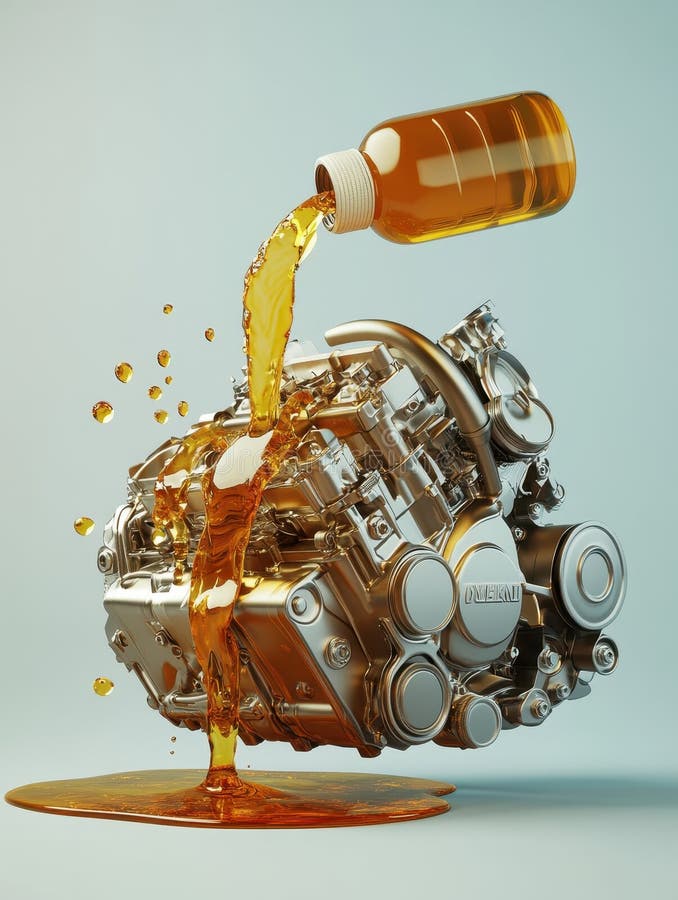 Engine Oil Being Poured on a Mechanical Engine with Dynamic Visuals ...