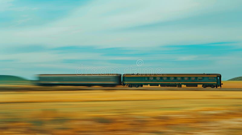 Realistic Side View of a Train in Motion with Blurred Landscape Scenery ...