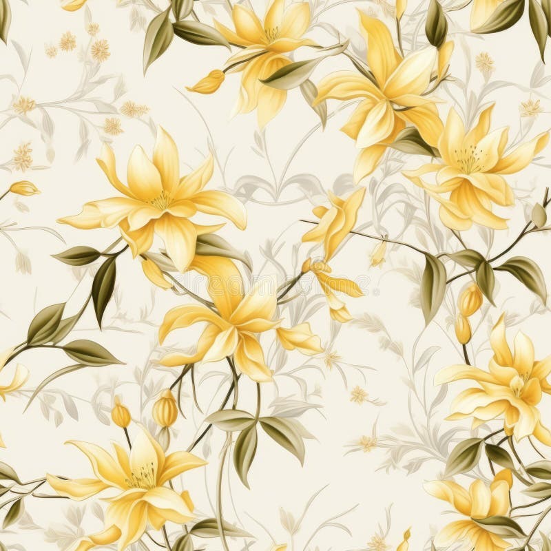 Realistic Silk Yellow Floral Pattern on Natural Background Stock ...
