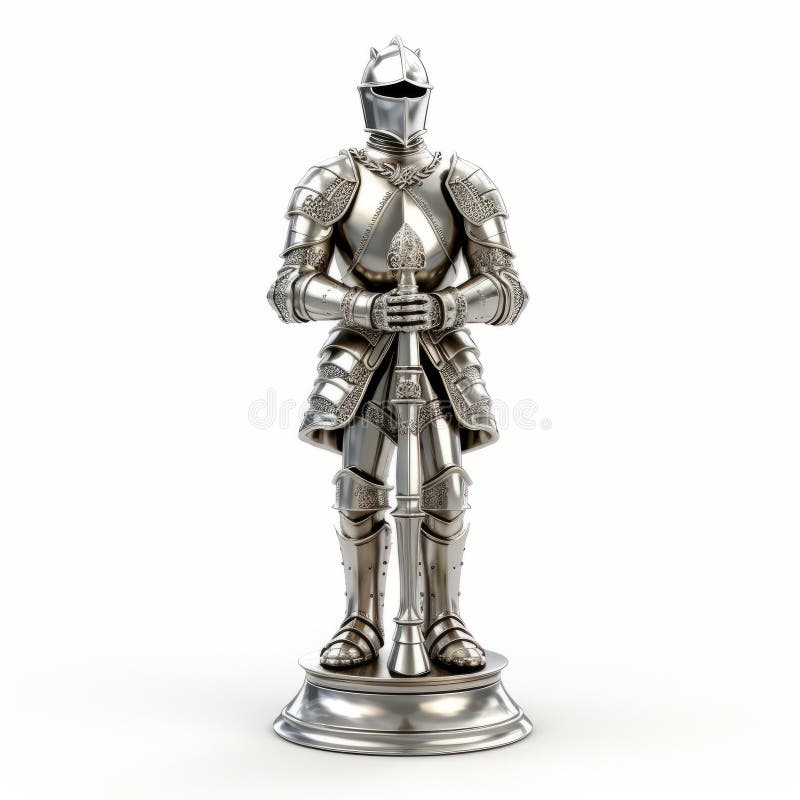 Realistic Silver Knight Figurine on White Background Stock Illustration ...