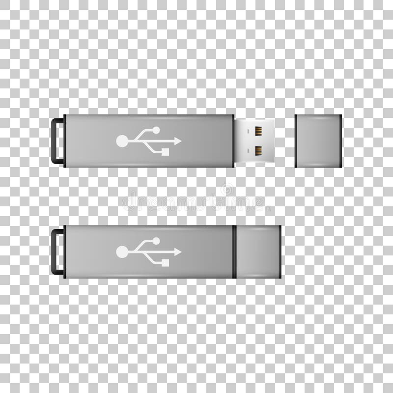 Realistic Silver USB Flash Drive Isolated Object on Transparent ...