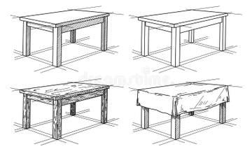 Realistic Sketch of Different Tables in Perspective. Table Set Stock ...