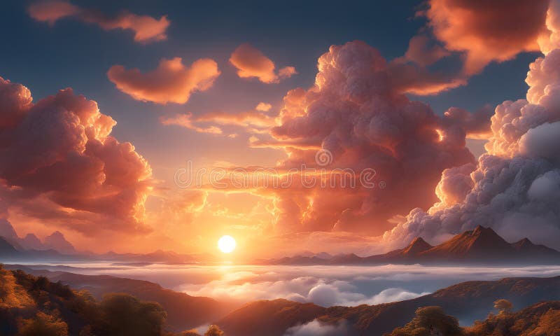 Realistic Sky with Clouds, Beautiful Heaven Nature Background Design ...