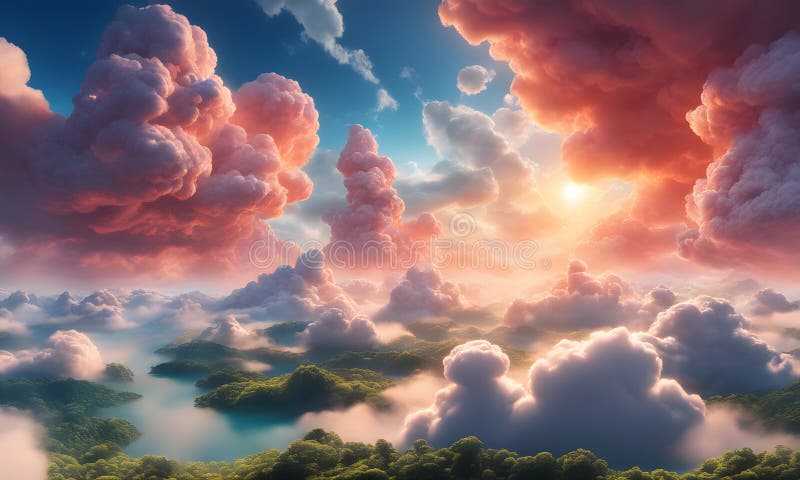 Realistic Sky with Clouds, Beautiful Heaven Nature Background Design ...