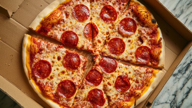 Realistic Sliced Pepperoni Pizza in Cardboard Box for Food Presentation ...