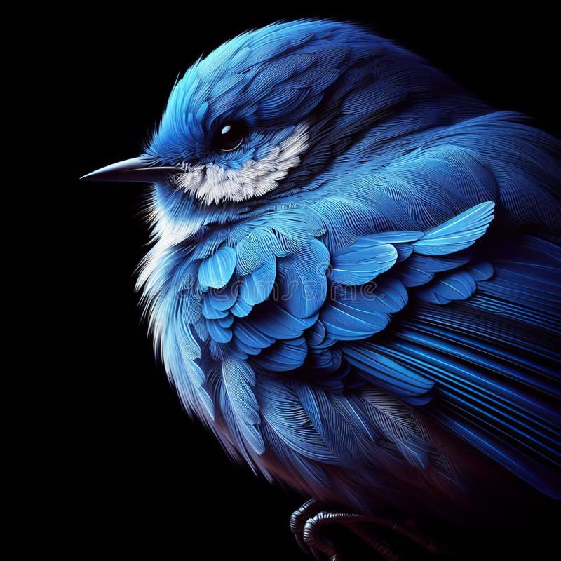 Realistic Small Blue Bird Isolated on Black Background. Wildlife Stock ...