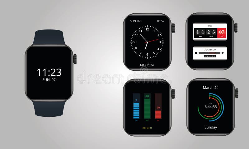 Realistic Smart Watch Design with Black Bracelet Stock Vector ...