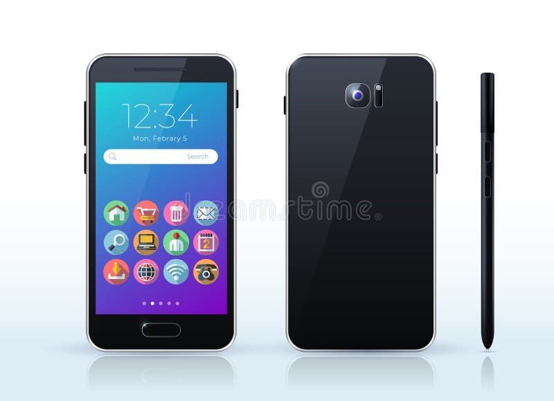 Realistic Smartphone , Black Color . Perspective View . Isolated Vector ...