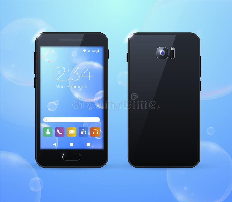 Realistic Smartphone , Black Color . Perspective View . Isolated Vector ...