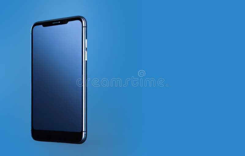 Realistic Smartphone Blank Screen Mockup on Blue Background. Mobile ...