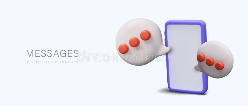 Realistic Smartphone with Blank Screen, Speech Bubbles with Three Dots ...