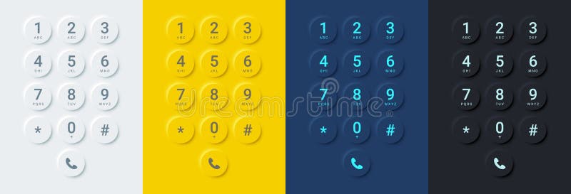 Realistic Smartphone Dial Screen Buttons Color Set. Vector Keypad with ...