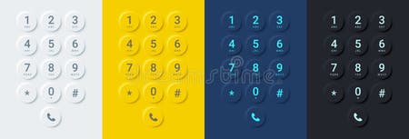 Realistic Smartphone Dial Screen Buttons Color Set. Vector Keypad with ...