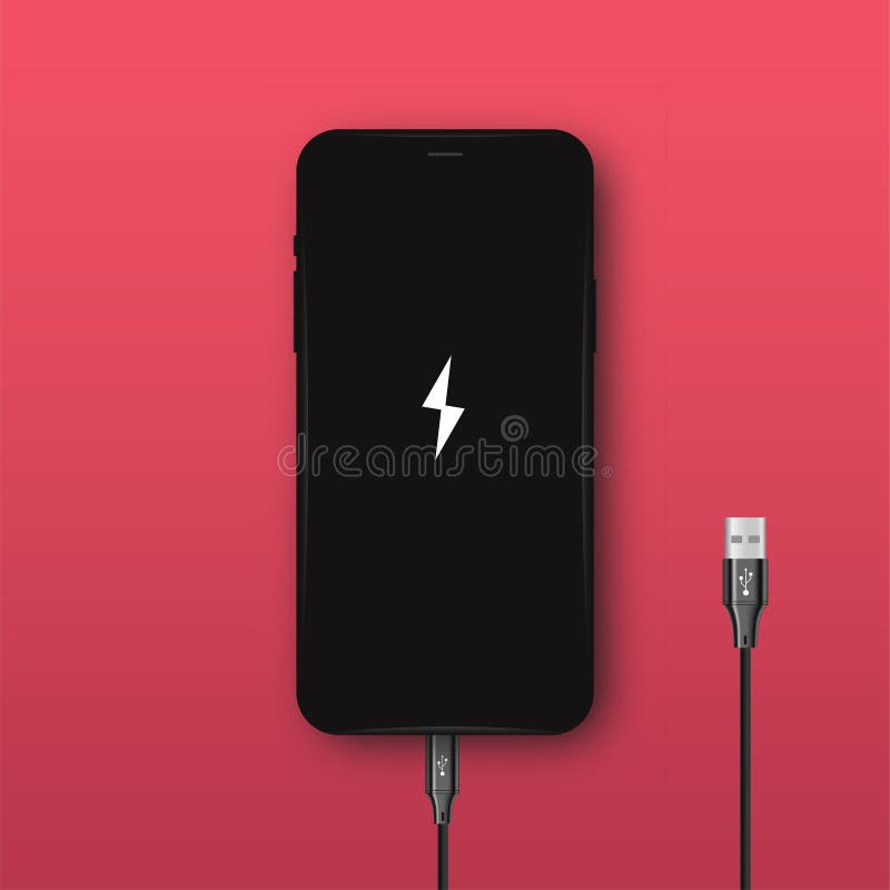 Realistic Smartphone Layout Design with Charging Wire. There is a ...