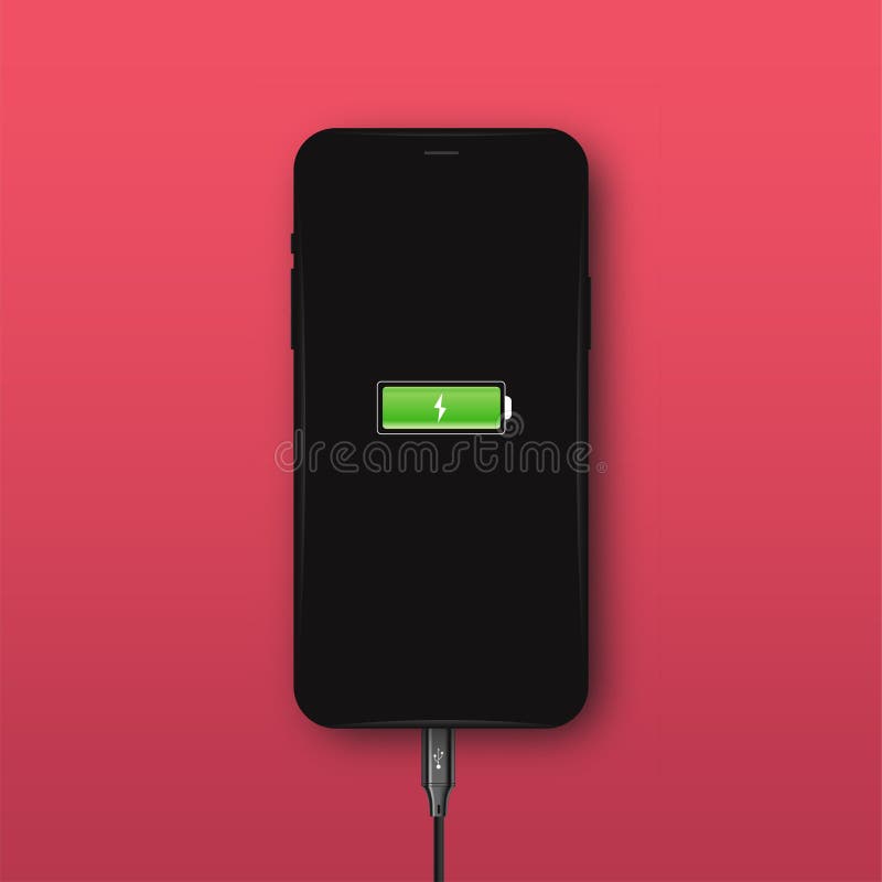 Realistic Smartphone Layout Design with Charging Wire. There is a ...