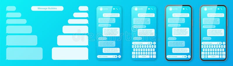 Realistic Smartphone with Messaging App on Colorful Blue Background ...