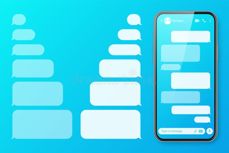 Realistic Smartphone with Messaging App on Colorful Blue Background ... Realistic Smartphone with Messaging App on Colorful Blue Background ...