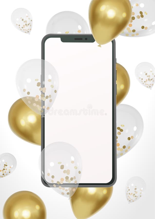 Smartphone Mockup with Luxury Golden Balloons Stock Vector ...
