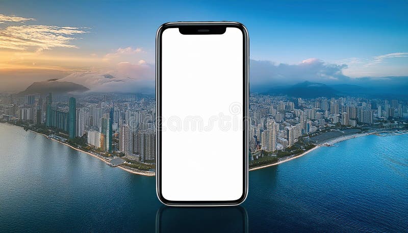 Realistic Smartphone Model with Blank White Interface Against City ...