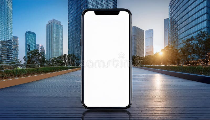 Realistic Smartphone Model with Blank White Screen in Urban Setting ...