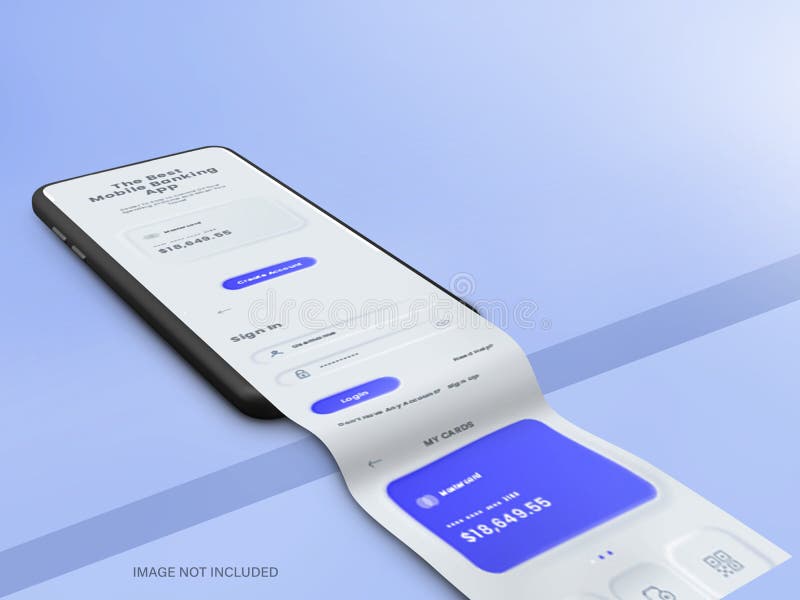 Realistic Smartphone with Scrolling Screen of Banking App on Blue Stock ...