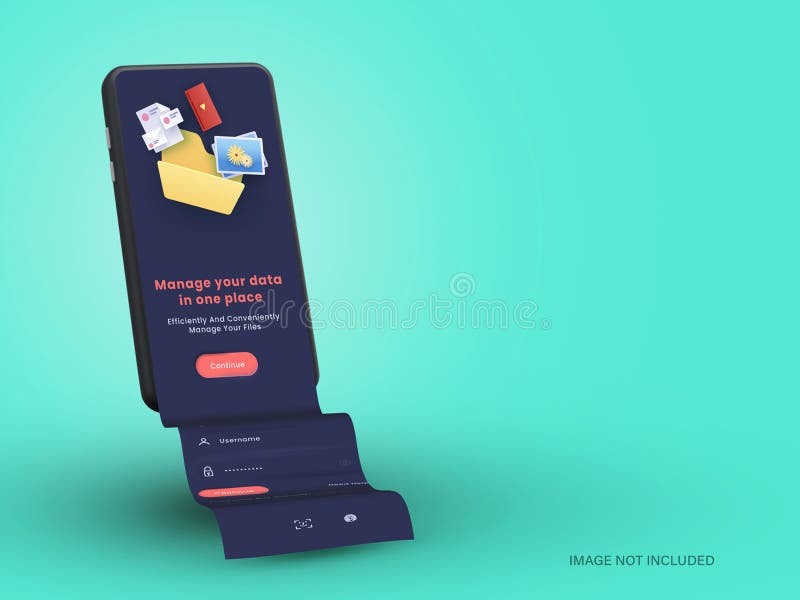 Realistic Smartphone with Scrolling Screen of Data Storage on Cyan ...