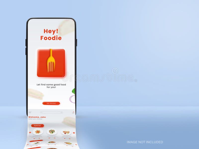 Realistic Smartphone with Scrolling Screen of Foodie App and Copy Space ...