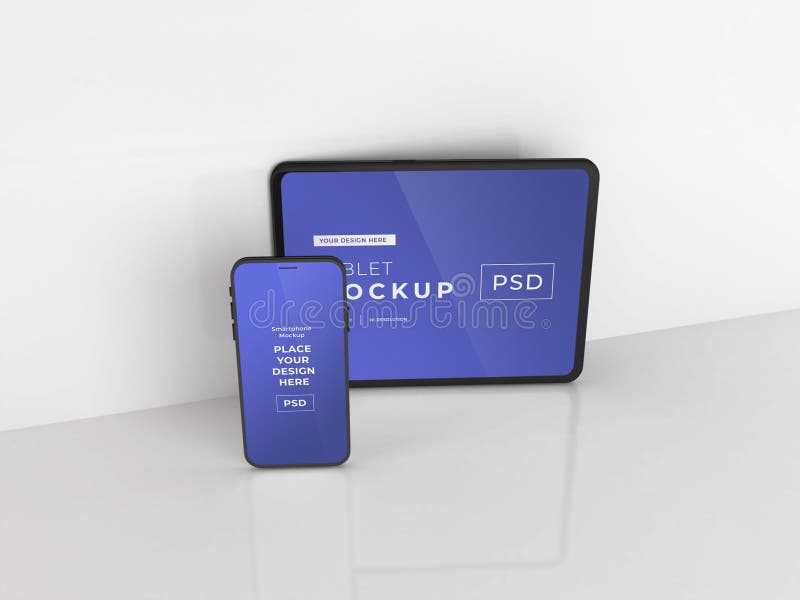 Realistic Smartphone and Tablet Mockup Template Stock Illustration - Illustration of ipad ...