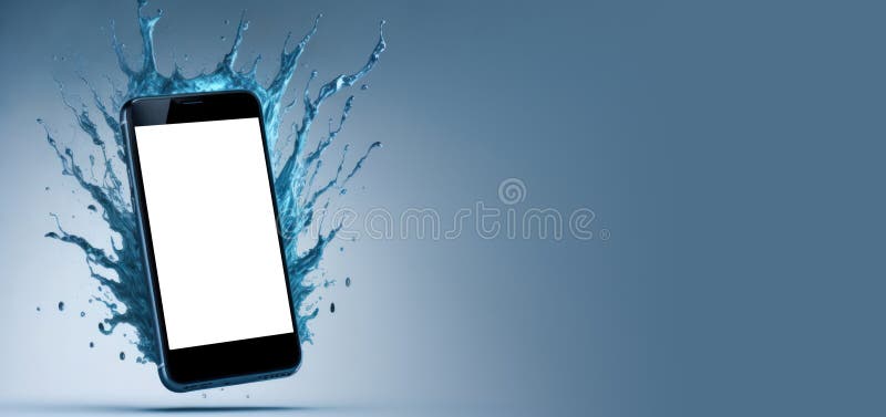 Realistic Smartphone with Water Splashes Behind Blank Screen Mockup on ...