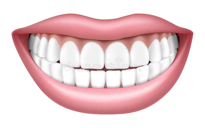 Realistic Smile with White Teeth, Lips and Teeth, Isolated on White ...