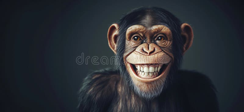 Realistic Smiling Monkey Portrait with Expressive Features and Detailed ...