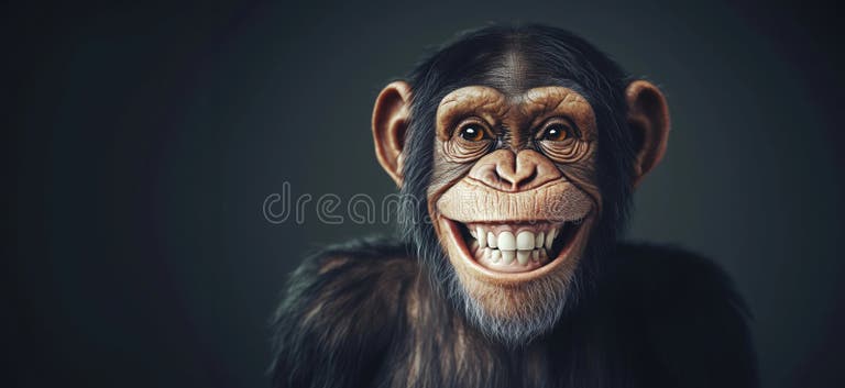 Realistic Smiling Monkey Portrait with Expressive Features and Detailed ...