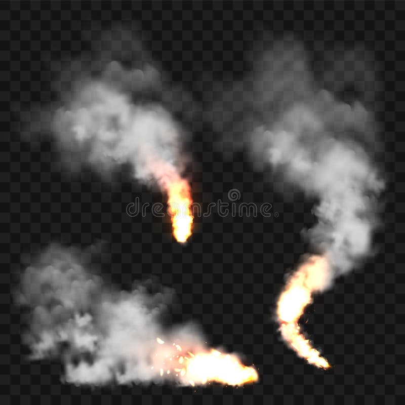 Realistic Smoke Clouds and Fire. Flame Blast, Explosion. Stream of ...