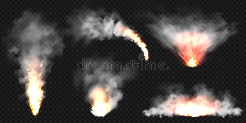 Realistic Smoke Clouds and Fire. Flame Blast, Explosion. Stream of ...
