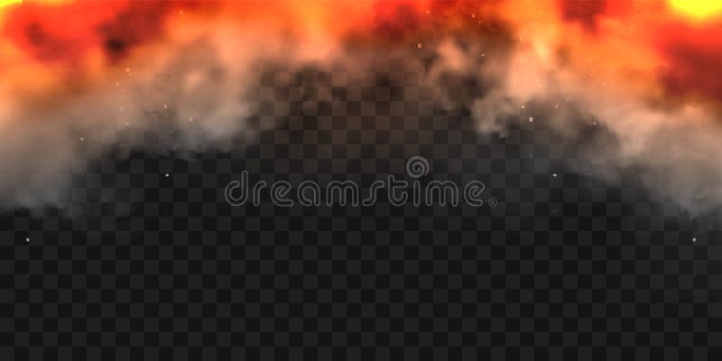 Realistic Smoke Clouds and Fire. Flame Blast, Explosion. Stream of ...
