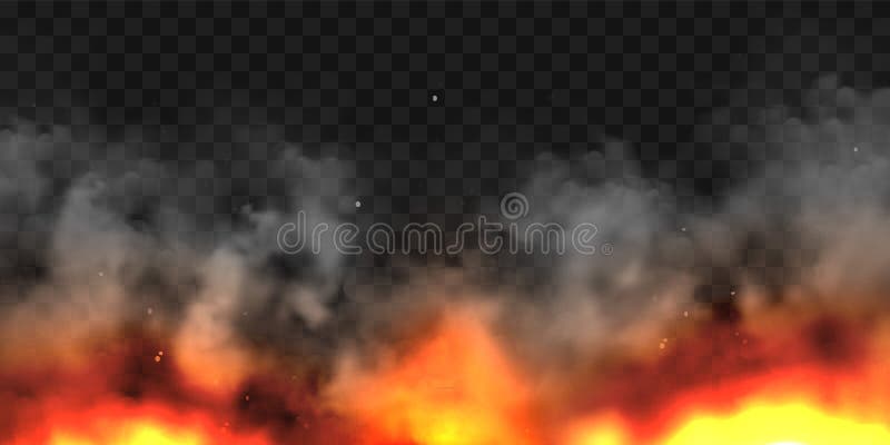 Realistic Smoke Clouds and Fire. Flame Blast, Explosion. Stream of ...