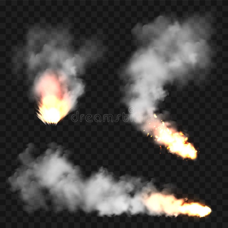 Realistic Smoke Clouds and Fire. Flame Blast, Explosion. Stream of ...