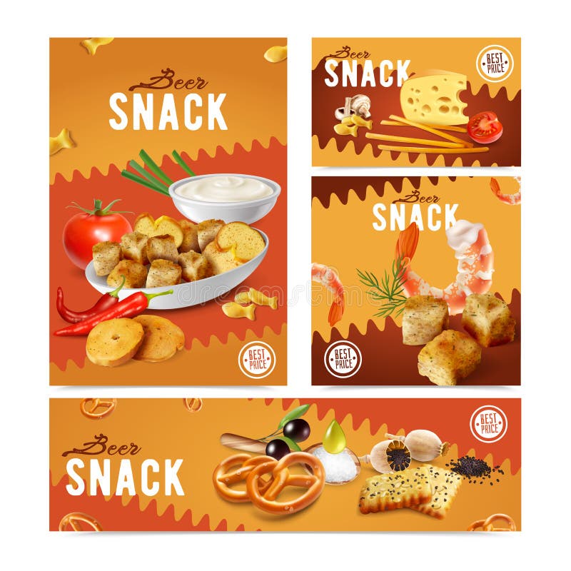 Realistic Snacks Banners Set Stock Vector - Illustration of food ...