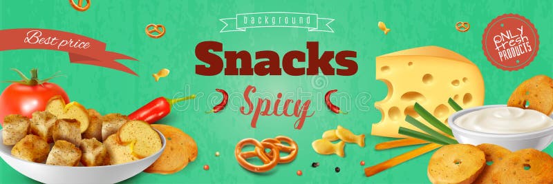 Realistic Snacks Poster stock vector. Illustration of condiment - 250232917