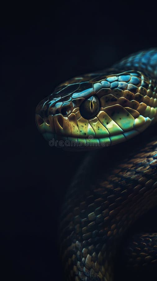 Realistic Snake on Dark Background AI Generated Stock Illustration ...
