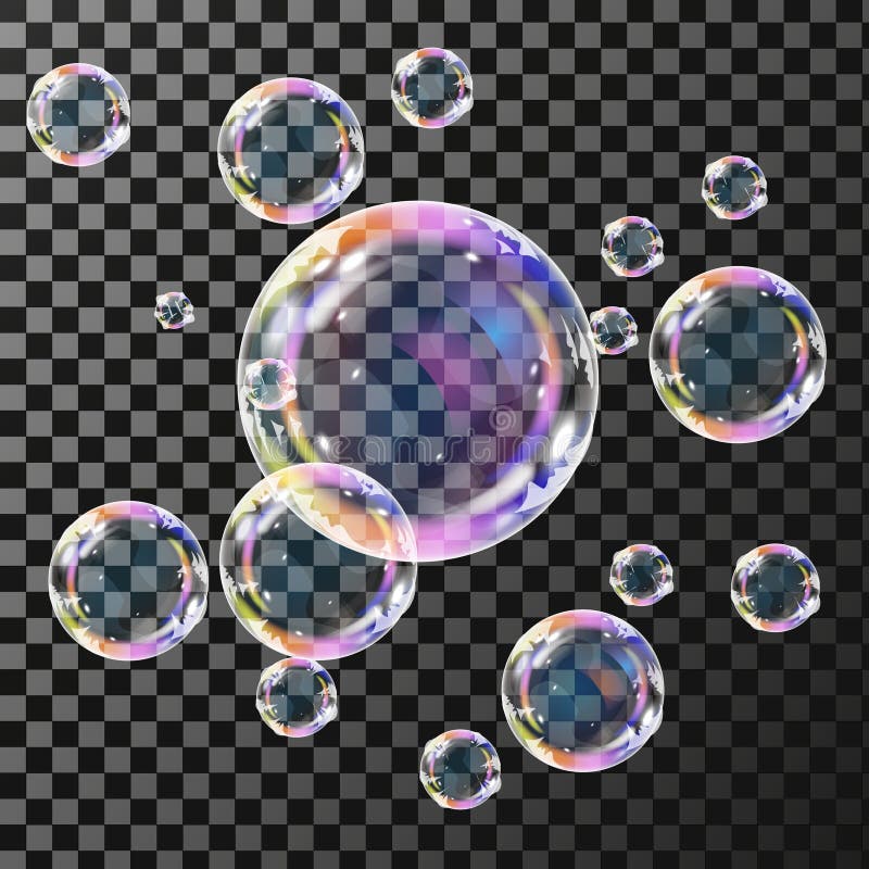 Realistic Soap Bubbles with Rainbow Reflection Set Isolated Vector ...