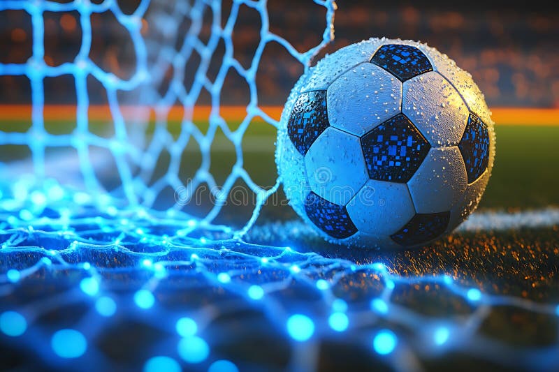 Realistic Soccer Ball Trapped in Netting, Digital Grid Pattern, Modern ...