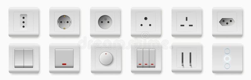 Realistic Socket and Switch. Interior Wall Outlets or Electric ...