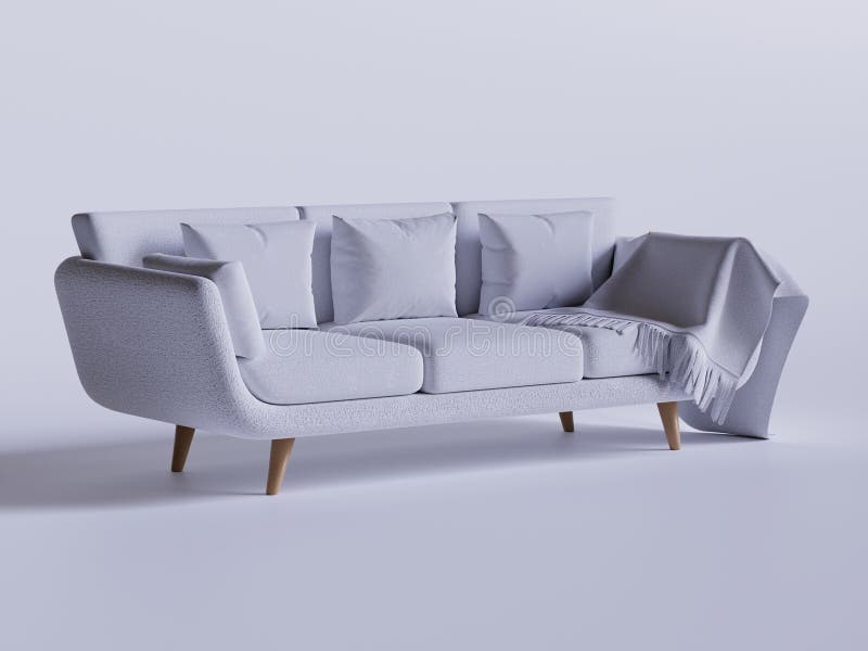 Realistic Sofa White Texture Rendered Stock Illustration - Illustration ...