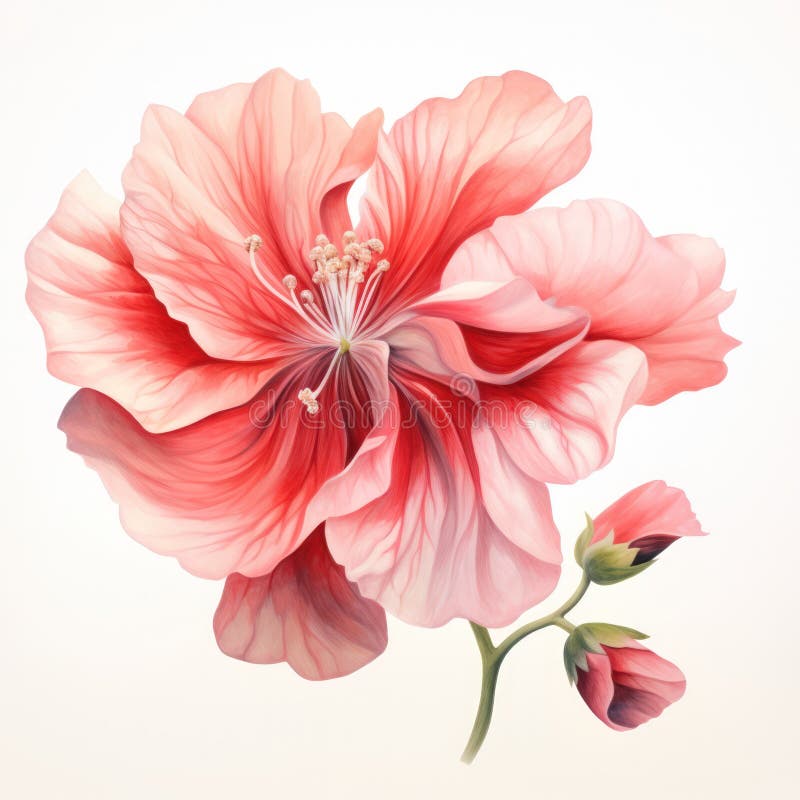 Realistic Soft Red Pastel Unique Flower on a White Background Stock ...