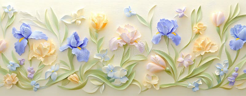 Realistic, Soft Tones, High-resolution Digital Image of Iris Flowers in ...