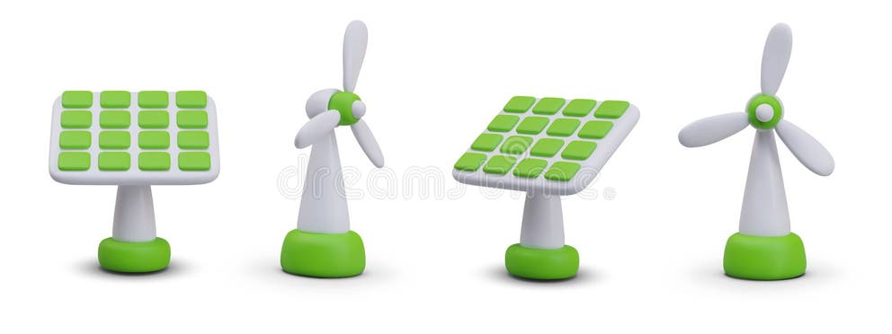 Realistic Solar Panel and Wind Generator. Modern Equipment for Processing Natural Energy Stock ...